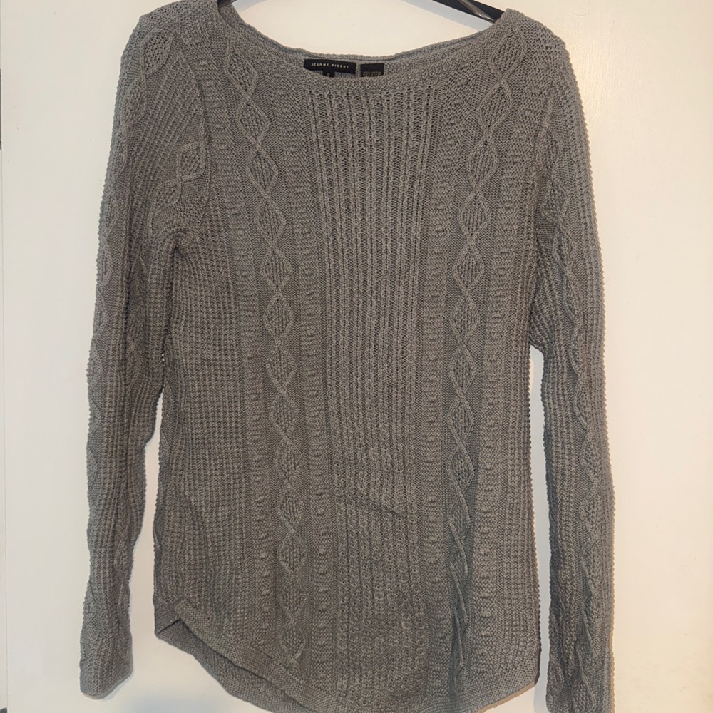 Jeanne Pierre 100% Cotton Light Gray Cable Knit Sweat… - Gem